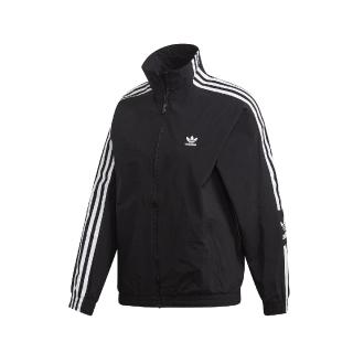 【adidas 愛迪達】外套 Lock Up TT 運動休閒 女款 愛迪達 三葉草 三線 尼龍 彈性下擺 黑 白(ED7538)-momo購物網