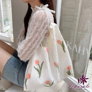 【iSPurple】緞帶鬱金香＊抓皺大容量購物手提肩背包-momo購物網 - 好評推薦 - 2025年12月