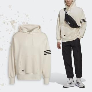 【adidas 愛迪達】帽T Adicolor 男女款 長袖 連帽上衣 象牙白 黑 三線 寬鬆 三葉草 愛迪達(HM1870)-momo購物網 ...