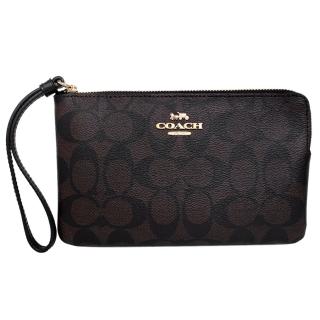 【COACH】PVC Logo印花L型拉鍊萬用手拿包(深咖黑邊/中款)-momo購物網 - 好評推薦 - 2024年11月