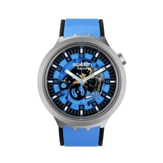 【SWATCH】AZURE BLUE DAZE 大錶面金屬手錶/男錶/女錶/瑞士製造 SB07S106(47mm)-momo購物網