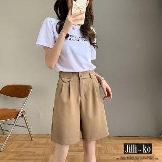 【JILLI-KO】高腰後鬆緊A字闊腿五分短褲-M/L/XL(卡)-momo購物網 - 好評推薦 - 2025年7月