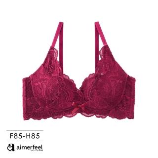 【aimerfeel】單品內衣舒適胸罩蕾絲交叉包覆高脇邊內衣 FGH85罩杯 大尺寸-酒紅色(603713gz-BO)-momo購物網