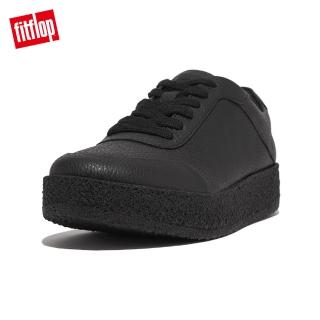 【FitFlop】RALLY TUMBLED-LEATHER CREPE SNEAKERS復古繫帶休閒鞋-女(靓黑色)-momo購物網