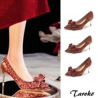 【Taroko】待嫁新娘蝴蝶結水鑽尖頭細高跟鞋(紅色)-momo購物網 - 好評推薦 - 2025年12月