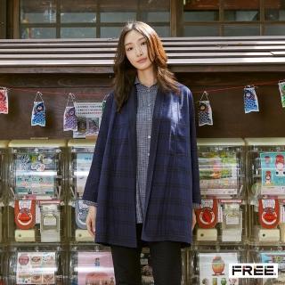 【FREE】混毛雙面自然垂領格紋口袋外套(暗藍)-momo購物網 - 好評推薦 - 2024年3月