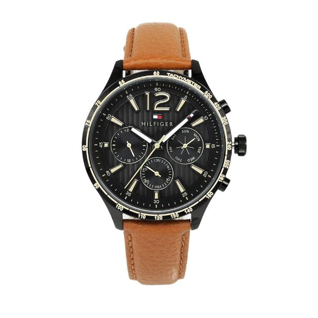 【Tommy Hilfiger】黑鋼 黑面 三眼皮革腕錶(1791470) - momo購物網 - 好評推薦 -2023年11月