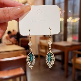 【Umi】維多利亞風格S925純銀針鋯石綠色樹葉垂墜吊墜耳墜吊飾(淡金色)-momo購物網 - 好評推薦 - 2025年8月