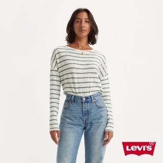 【LEVIS 官方旗艦】女款 寬領長袖T恤 / 薄針織條紋細節 / 淺綠 上衣 熱賣單品 A7248-0001-momo購物網