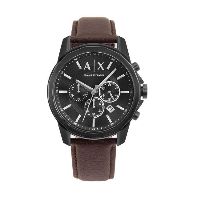 【A|X Armani Exchange】黑色系 三眼計時腕錶 深咖啡色皮革錶帶 42mm(AX1732) - momo購物網 - 好評推薦 ...