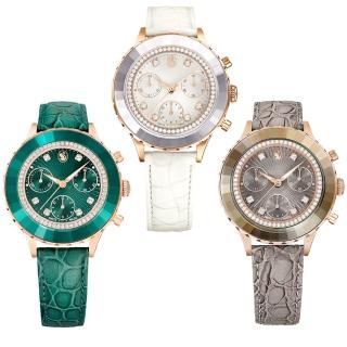 【SWAROVSKI 施華洛世奇】計時 皮帶 石英 腕錶 情人節 送禮首選(白-5671150/灰-5671153/綠-5672931 ...