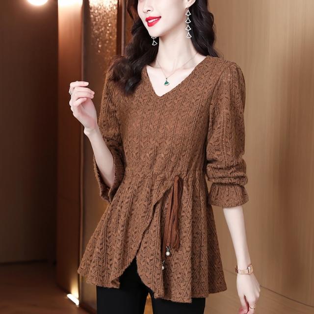【Very Buy 非常勸敗】預購/時尚蕾絲衫女春季新歐美遮肚顯瘦百搭V領中長款內搭上衣 - momo購物網 - 好評推薦 -2024年3月