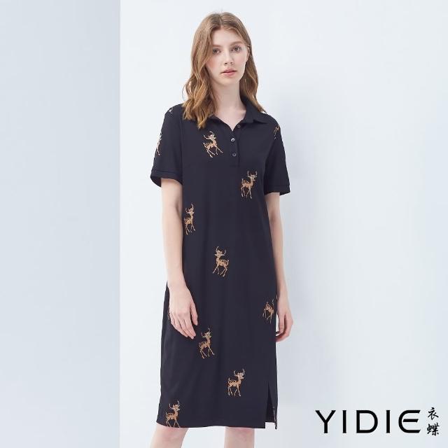 【YIDIE 衣蝶】花環麋鹿印花翻領洋裝-黑 - momo購物網 - 好評推薦 -2024年3月