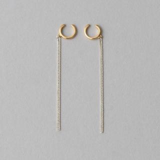 【ete】雙面跳色優雅長鍊C型夾式耳環(鉑金色與金色)-momo購物網