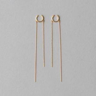 【ete】雙面拼接優雅長鍊C型夾式耳環(金色)-momo購物網