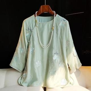 【Paiya 派亞】改良中國風圓領繡花上衣女複古斜襟盤扣休閑國潮襯衫(M-3XL)-momo購物網 - 好評推薦 - 2025年10月