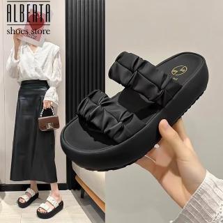 【Alberta】仙女風時尚外穿褶皺雙帶拖鞋 厚底沙灘涼拖鞋 3色-momo購物網 - 好評推薦 - 2025年8月