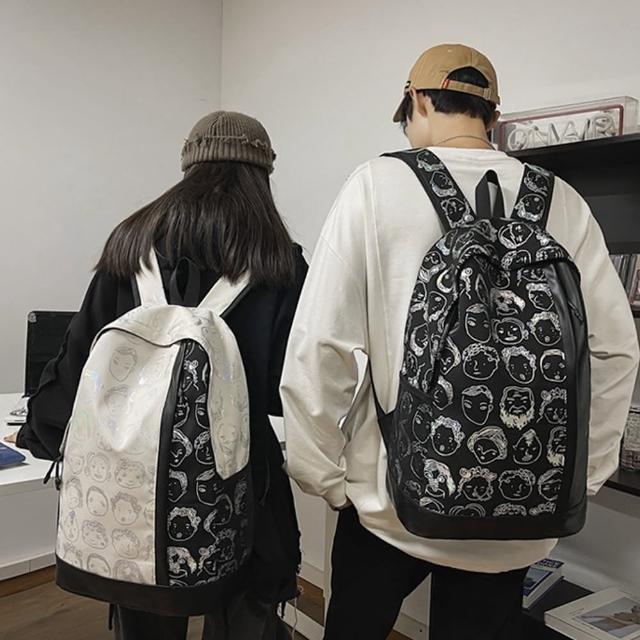 【JC Collection】炫酷時尚大容量青春質感後背包-沒附吊飾(黑、黑白) - momo購物網 - 好評推薦 -2024年3月