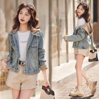 【巴黎精品】現貨+預購 美式牛仔外套丹寧夾克經典牛仔襯衫休閒上衣(刷白款翻領連帽女外套v1av20)-momo購物網 - 好評推薦 - 2025年8月