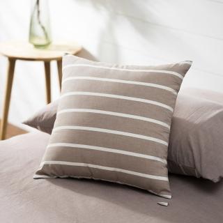 【hoi! 好好生活】水洗純棉抱枕-條紋卡其45x45cm-momo購物網