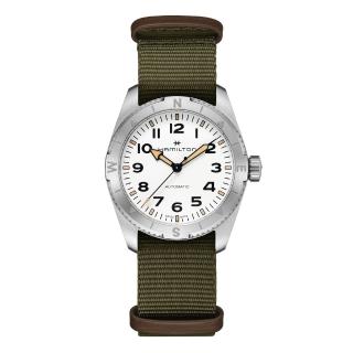 【HAMILTON 漢米爾頓】卡其陸戰遠征 Expedition 腕錶 37mm(自動上鍊 中性 NATO帶 H70225910)-momo ...