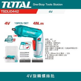 【TOTAL】4V 電動起子機組套 19PCS TSDLI0442(機身可調旋轉式)-momo購物網 - 好評推薦 - 2025年12月