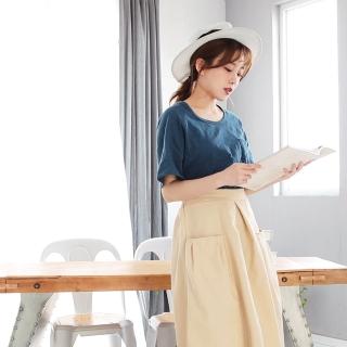 【OB 嚴選】純色多色竹節棉大圓領口袋五分袖上衣 《AA9666》-momo購物網