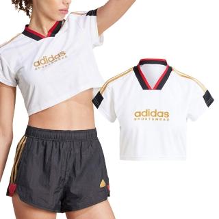 【adidas 愛迪達】W Tiro NP Cro T 女款 白金色 短版 足球 上衣 運動 休閒 V領 短袖 IW6800-momo購物網 ...