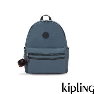 【KIPLING官方旗艦館】夜灰藍拉鍊後背包-BOUREE-momo購物網