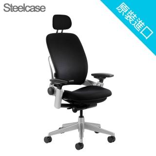 【Steelcase】Leap Chair 全功能款工學辦公椅｜頭枕版｜3D KNIT｜淺殼黑座墊銀五爪(Steelcase Leap ...