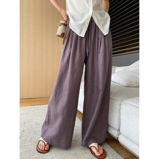 【巴黎精品】現貨+預購 休閒褲寬管長褲(高腰苧麻褶皺舒適女褲子2色a1ga42)-momo購物網 - 好評推薦 - 2026年1月