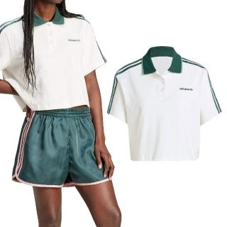 【adidas 愛迪達】Crop Polo 女款 白綠色 運動 休閒 寬鬆 棉質 Polo衫 上衣 短袖 IX3555-momo購物網 ...