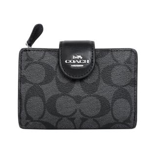 【COACH】PVC Logo真皮字牌摺口釦式雙摺中夾(鐵灰黑C)-momo購物網 - 好評推薦 - 2024年11月