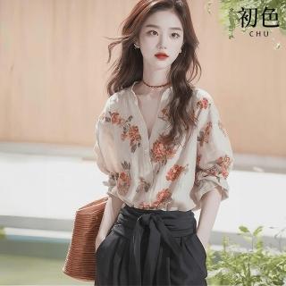 【初色】休閒亞麻透氣精緻印花立領長袖襯衫上衣女上衣-花色-37390(M-XL可選)-momo購物網 - 好評推薦 - 2025年12月
