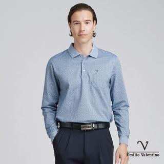 【Emilio Valentino 范倫鐵諾】男裝 舒適透氣精梳棉定位條紋胸袋休閒薄長袖POLO衫 藍(21-4V8859)-momo購物網 ...