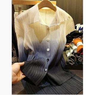 【巴黎精品】現貨秒發 三宅風皺褶衣服套裝女上衣長裙高級摺衣彈力女裝顯瘦折衣大碼(短袖襯衫a1hn76)-momo購物網 - 好評推薦 ...