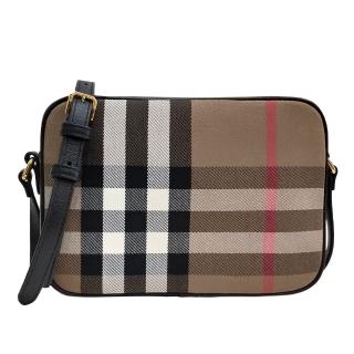 【BURBERRY 巴寶莉】80840271 經典格紋拚色牛皮飾邊斜背包相機包(黑色)-momo購物網 - 好評推薦 - 2025年10月