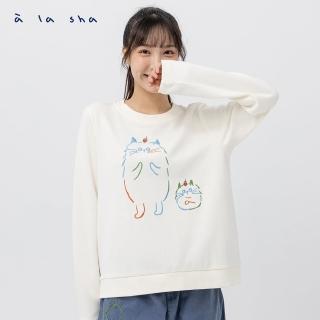 【a la sha】兩隻MIAO繡花長袖棉T-momo購物網 - 好評推薦 - 2024年10月