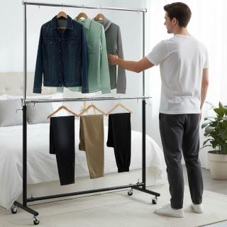 【Aaronation 愛倫國度】2入裝 百貨服飾專用加重型 雙桿式 掛衣架 衣架 曬衣架 衣櫥(5N-A305HX2)-momo購物網 ...