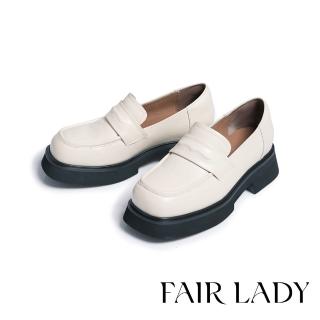 【FAIR LADY】小時光 簡約時尚厚底樂福鞋(奶油、5A2990)-momo購物網