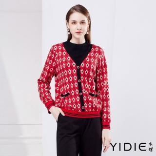 【YIDIE 衣蝶】假兩件菱格紋滿版花朵上衣-紅-momo購物網 - 好評推薦 - 2025年10月