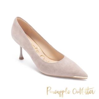 【Pineapple Outfitter】PASGEN 絨面金邊尖頭高跟鞋(杏色)-momo購物網
