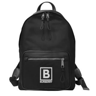 【BURBERRY 巴寶莉】80653101 經典尼龍字母徽標拉鍊開口雙肩後背包(黑色)-momo購物網 - 好評推薦 - 2025年6月