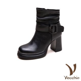 【Vecchio】真皮短靴 高跟短靴/全真皮頭層牛皮個性皮帶釦飾高跟短靴(黑)-momo購物網 - 好評推薦 - 2025年12月