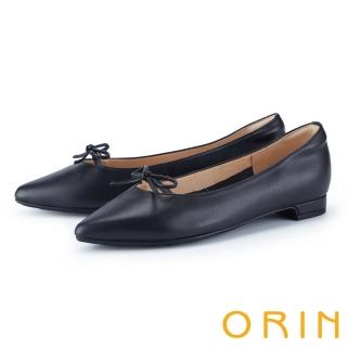 【ORIN】繫帶蝴蝶結牛皮尖頭低跟鞋(黑色)-momo購物網 - 好評推薦 - 2025年2月