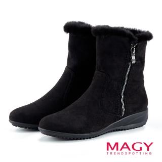 【MAGY】優雅絨面毛毛側拉鍊短靴(黑色)-momo購物網 - 好評推薦 - 2025年12月