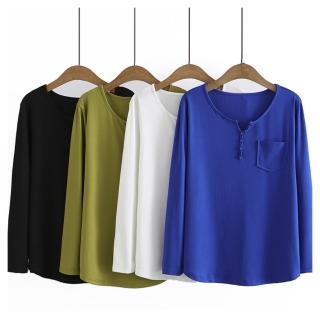 【ASister 小姊姊】大尺碼長袖上衣☆*圓領小V單口袋坑條*Plus+寬鬆顯瘦T恤(3色 XL-4XL #AS1069 A14 817 ...