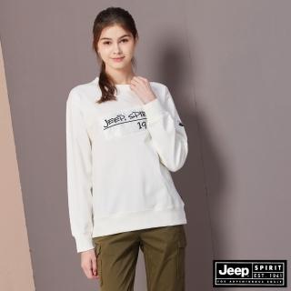 【JEEP】女裝 LOGO貼布大學T(白色)-momo購物網