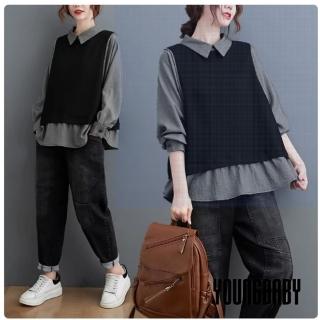 【YOUNGBABY】後開拉鍊短背心小方格假兩件式襯衫 中大尺碼女裝-momo購物網 - 好評推薦 - 2025年7月