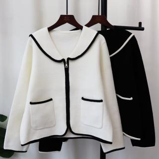 【米蘭精品】現貨+預購 針織外套長袖毛衣(海軍領撞色滾邊雙面呢針織女外套2色74jl30)-momo購物網 - 好評推薦 - 2025年10月